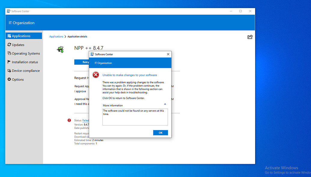 Problem with the approval application installation not able to work - SCCM (System Center ...